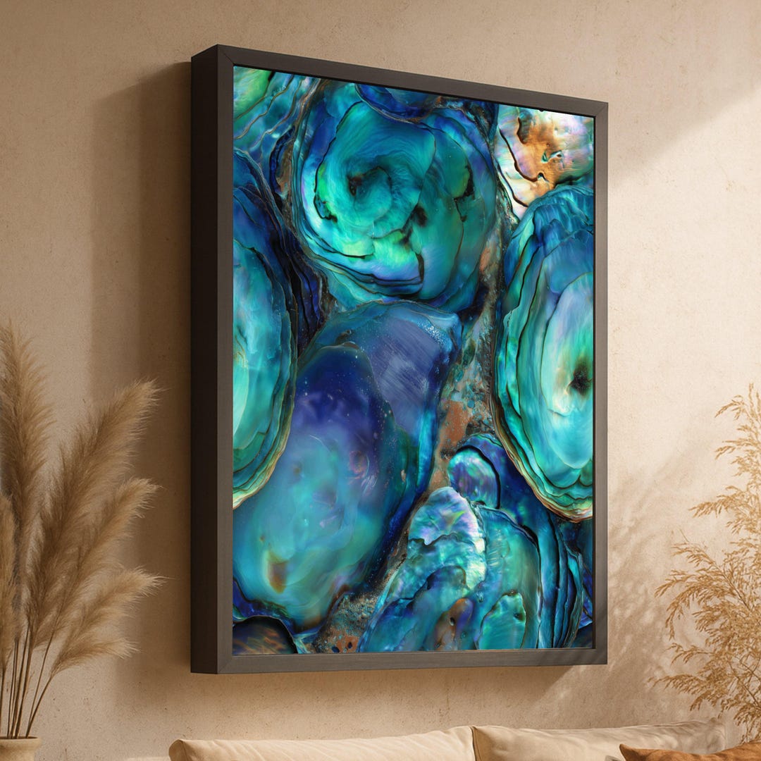 Iridescent Blue Abalone Shells Canvas Wall Art, Ocean Home Decor ...