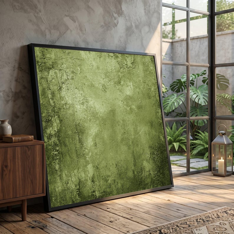 Olive Green Abstract Canvas, Rustic Wall Art, Contemporary Home Decor ...