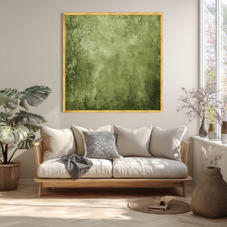 Olive Green Abstract Canvas, Rustic Wall Art, Contemporary Home Decor ...