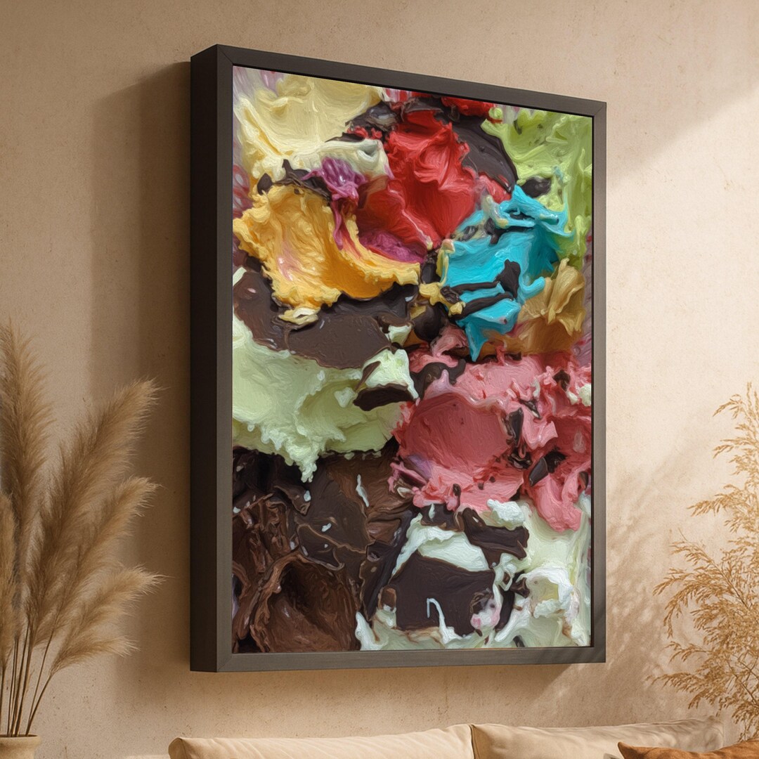 Colorful Abstract Ice Cream Canvas, Modern Touch to Ice Cream Bowl, Oil ...
