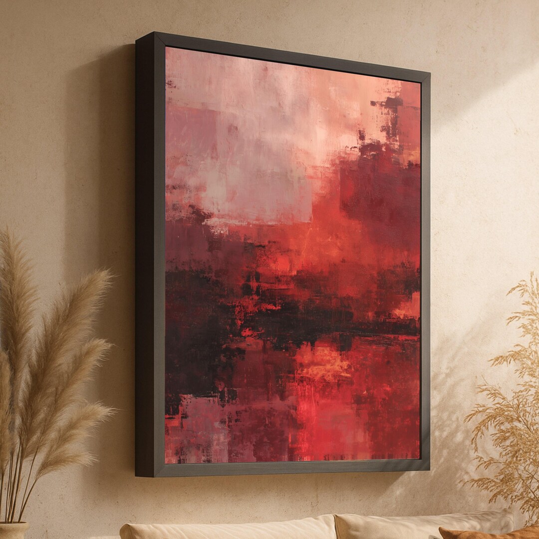 Bold Red Abstract Canvas Wall Art, Modern Texture Effect Painting ...