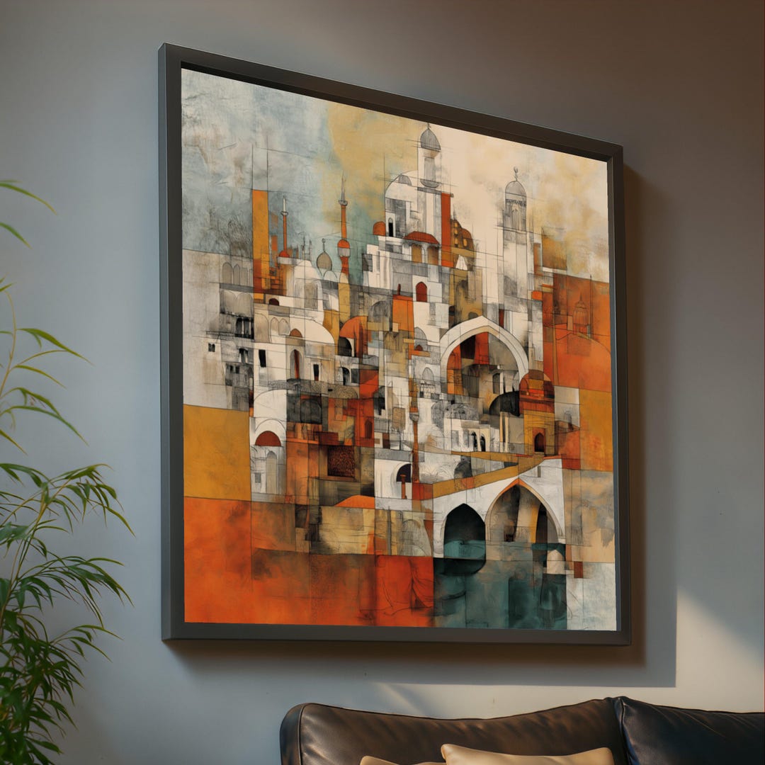 Abstract Middle Eastern Cityscape Canvas, Architectural Wall Art ...