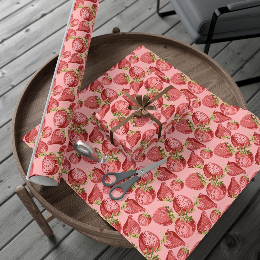 Sweet Juicy Strawberry Gift Wrap Paper | Fruit Pattern Wrapping Paper ...