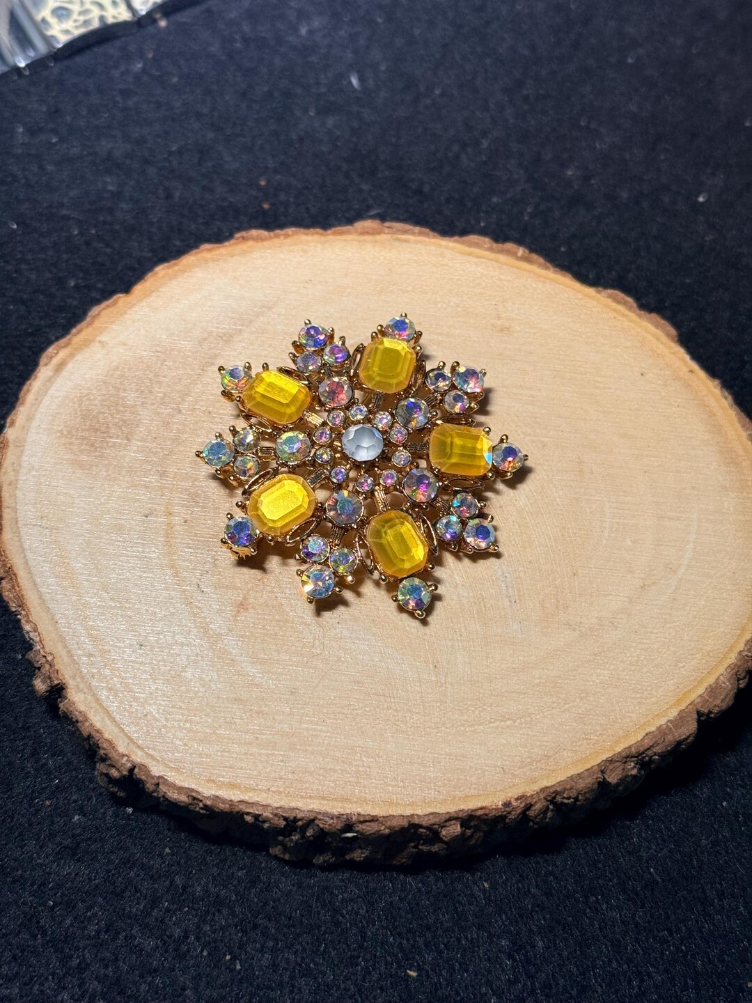 MCM Rare Yellow, Clear Aurora Borealis, and Milky White Emerald Stone ...
