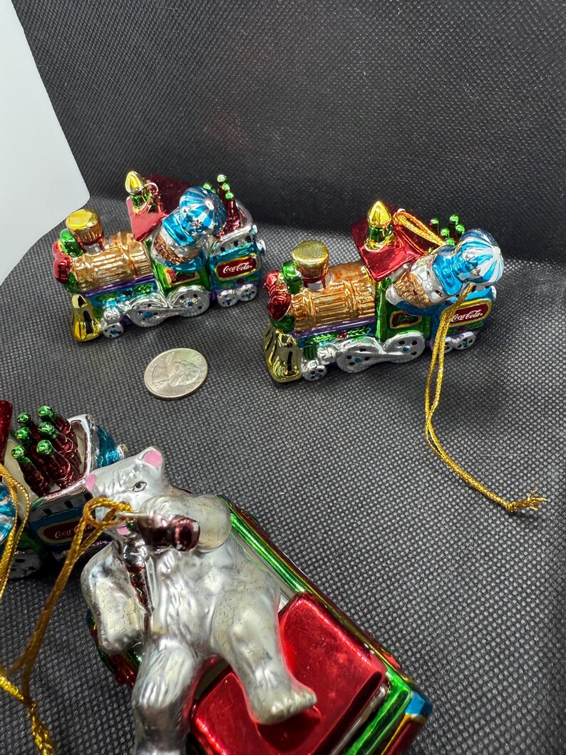 Vintage 1990s Coca Cola Glass Train Ornaments Lot of 4 With Polar Bear ...
