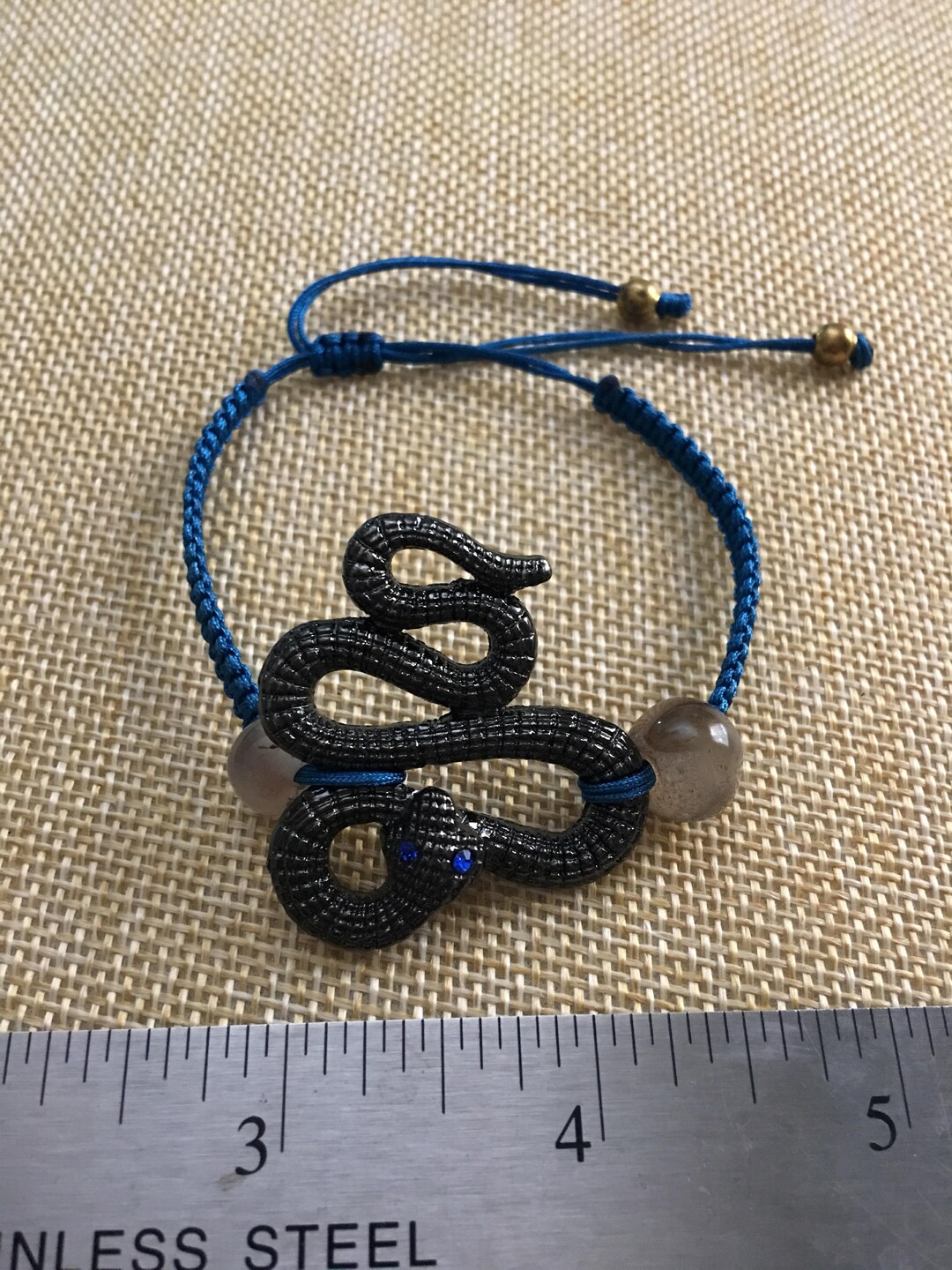 Snake Macrame Braceket: Substantial Blue Silk Chord With Blue Crystal ...