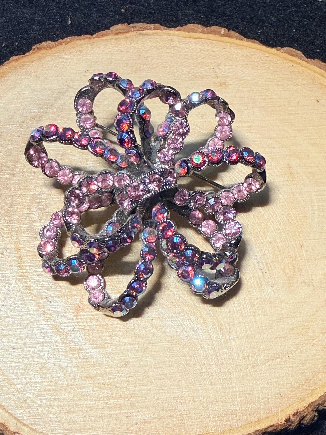 Vintage Whiting Davis Rhinestone Bow Brooch - MCM Fuschia Pink Aurora ...
