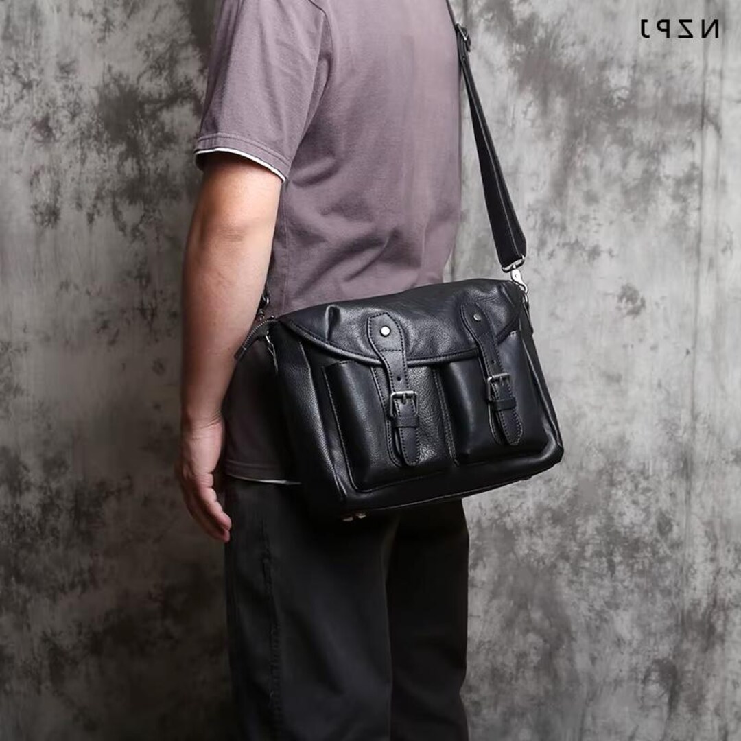 Genuine Leather Men's Crossbody Bag – Natural Cowhide Commuter Postman ...
