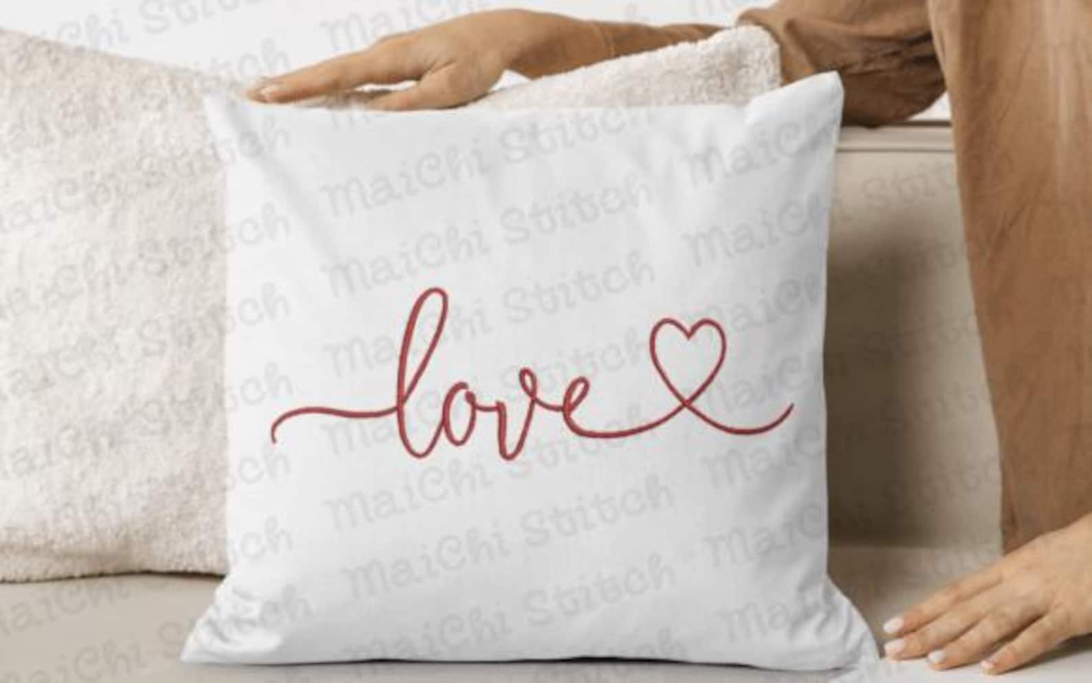 Heart Script Embroidery Design – One-line Word Art With Heart, Minimal ...