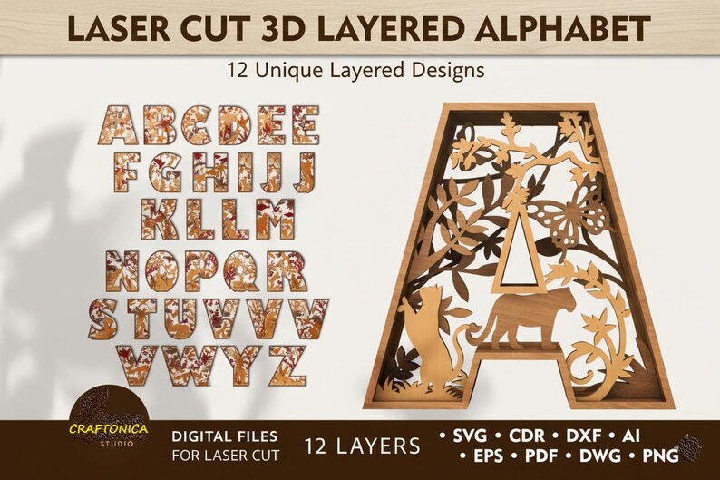 Laser Cut Alphabet SVG – 3D Layered Letters, Glowforge Files (digital ...