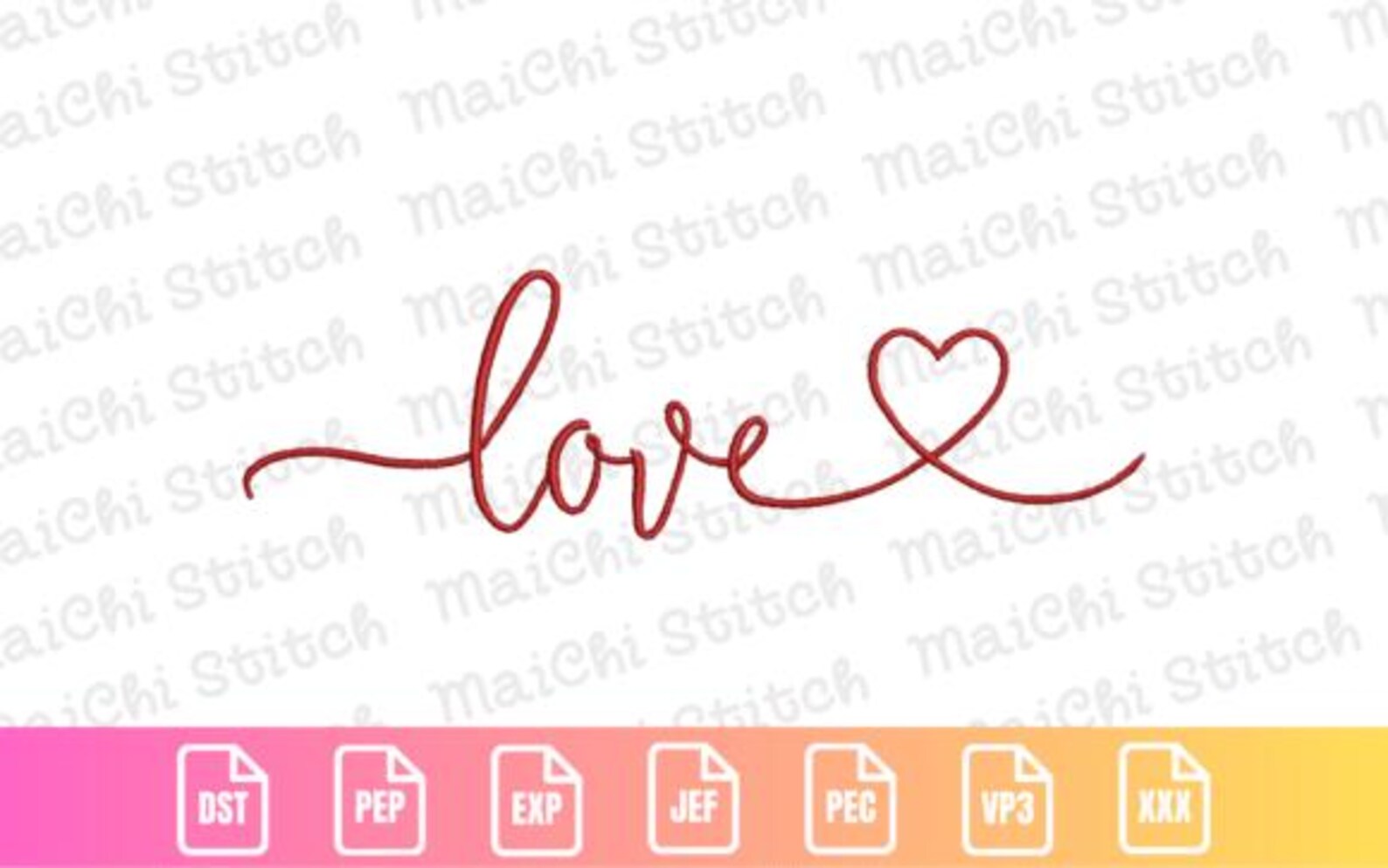 Heart Script Embroidery Design – One-line Word Art With Heart, Minimal ...