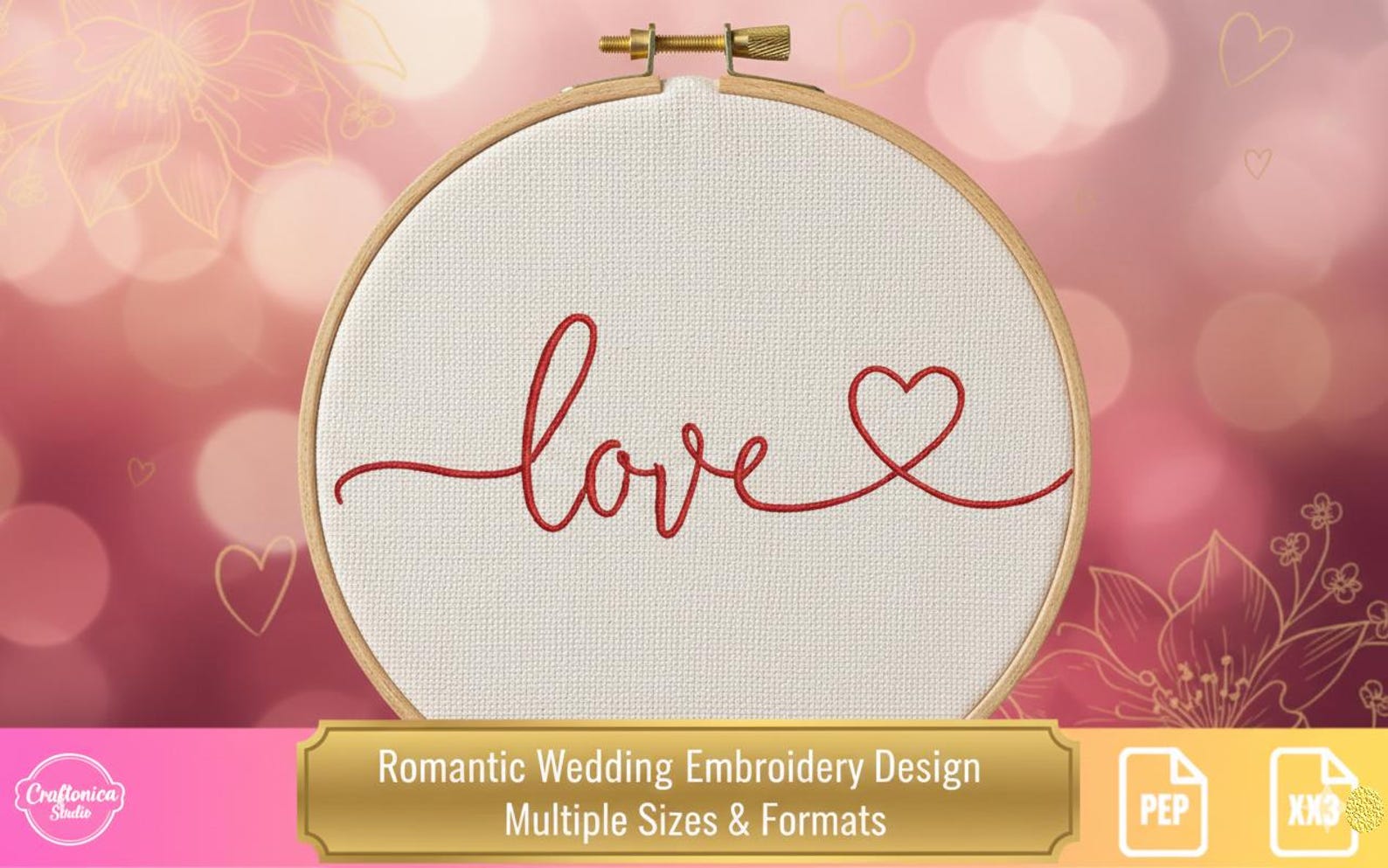 Heart Script Embroidery Design – One-line Word Art With Heart, Minimal ...