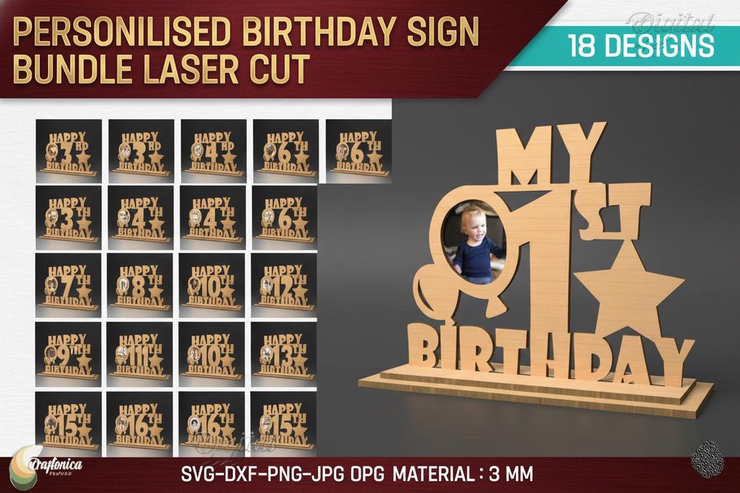 Personalized Birthday Sign Bundle SVG – Laser Cut Frame Files | Custom ...
