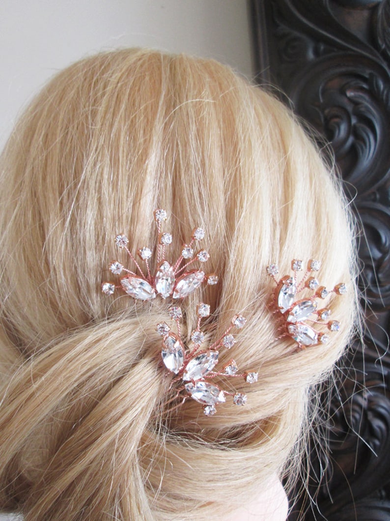 Crystal Hair Combs, Bridal Crystal Hair Combs, Wedding Hair Pins, Rose ...