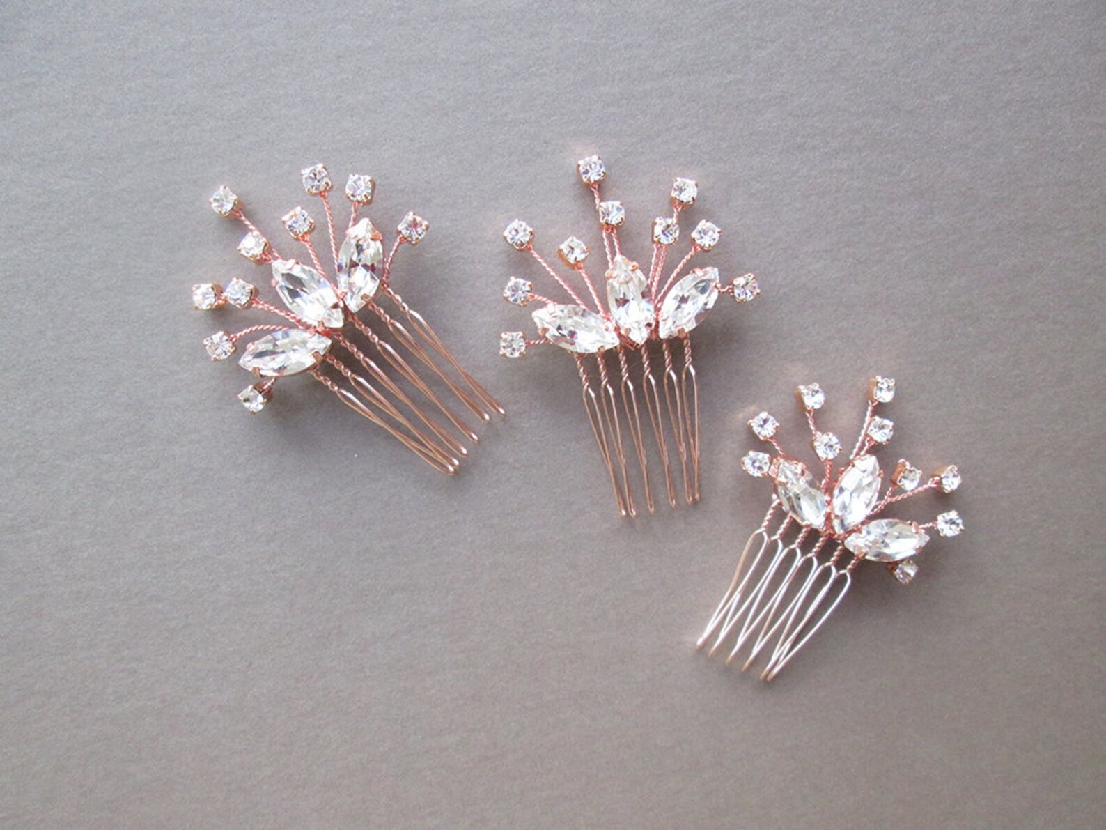 Crystal Hair Combs, Bridal Crystal Hair Combs, Wedding Hair Pins, Rose ...