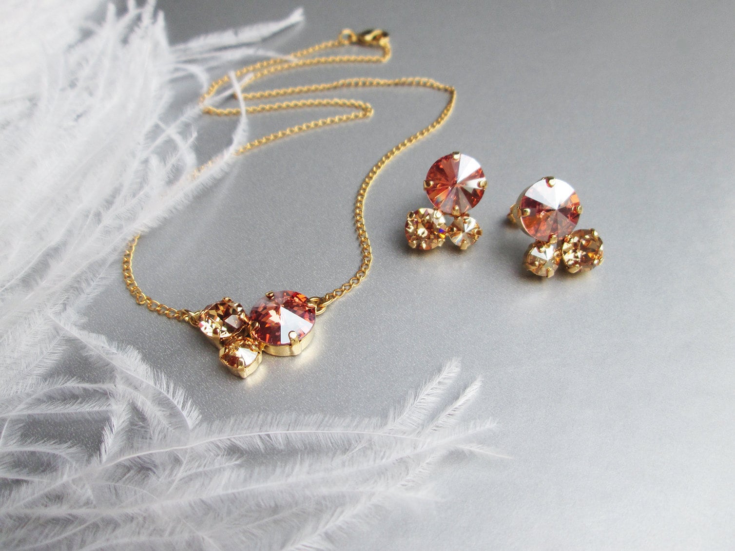 Cognac and Champagne jewelry set, Bridal wedding jewelry, Bridal party ...