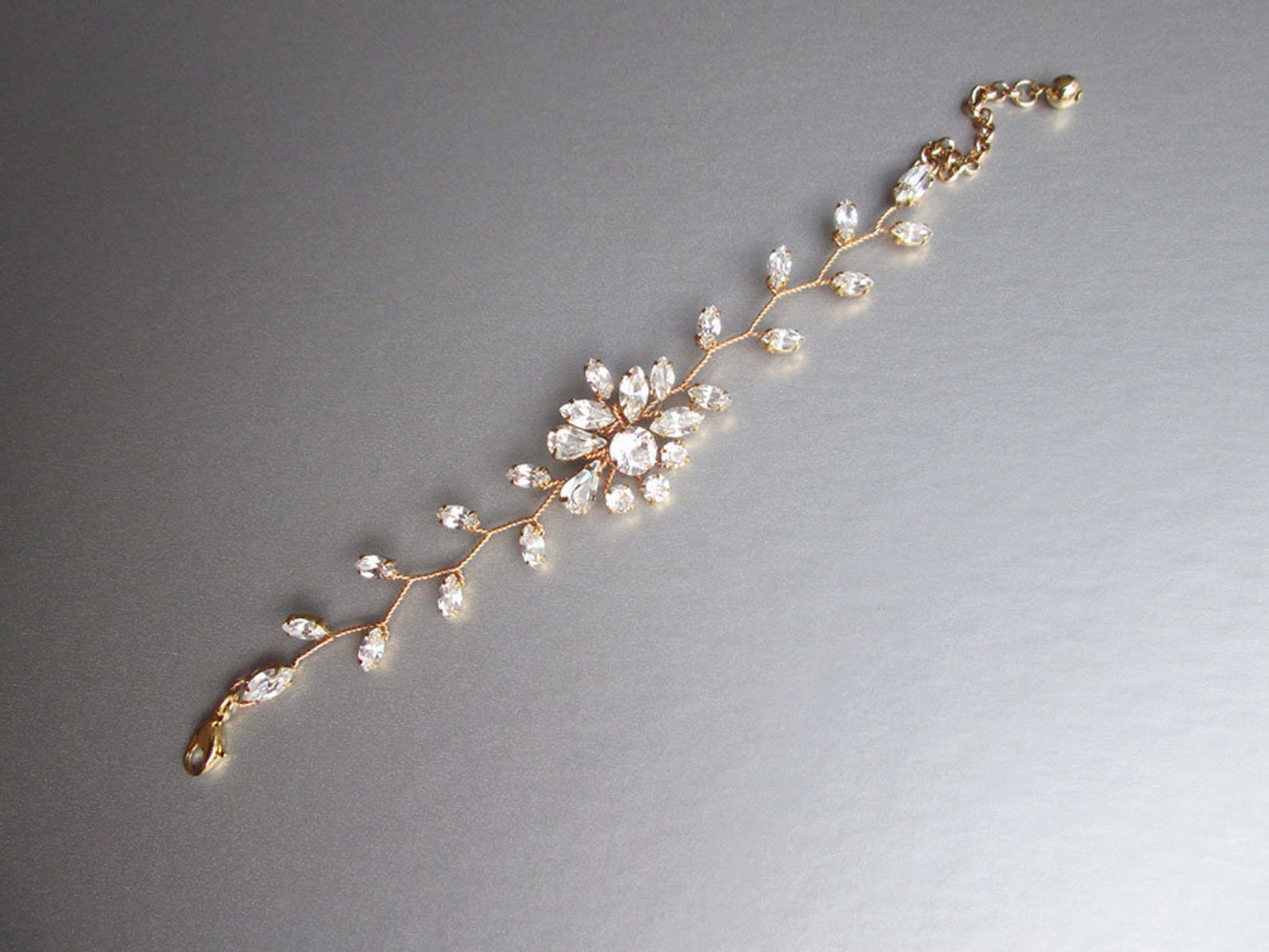 Crystal Bridal Bracelet, Delicate Crystal Bracelet, Wedding Rhinestone ...