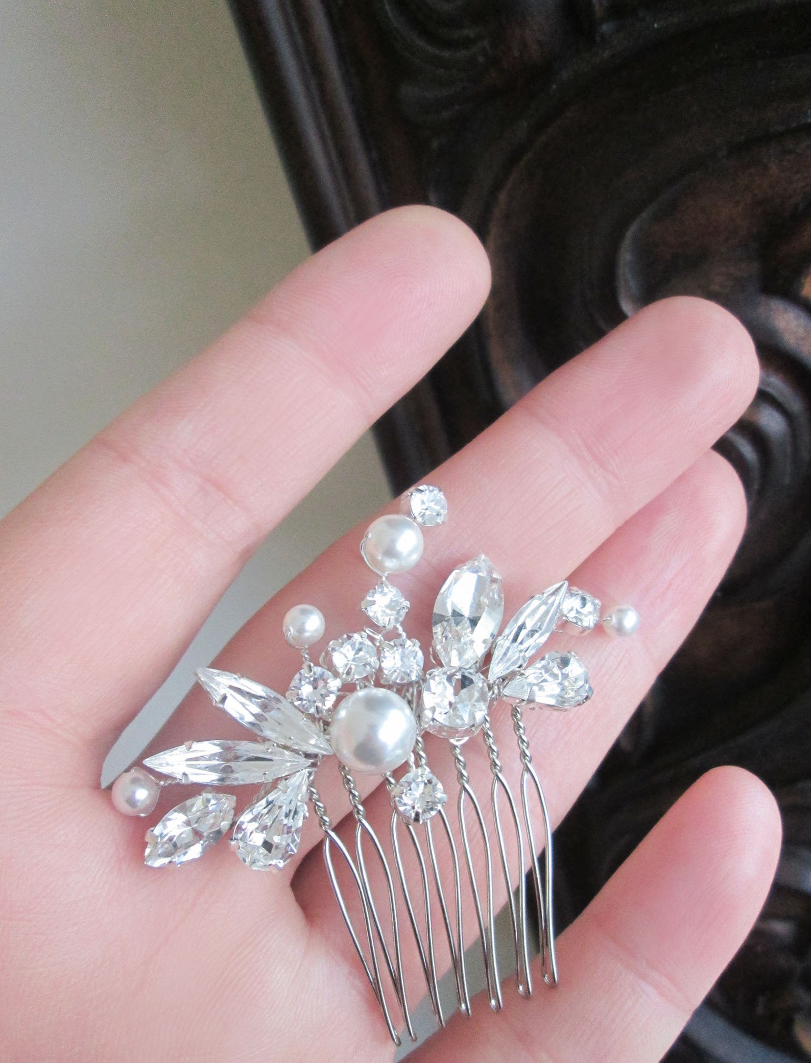 Crystal and Pearl Bridal Hair Comb, Premium European Crystal Bridal ...