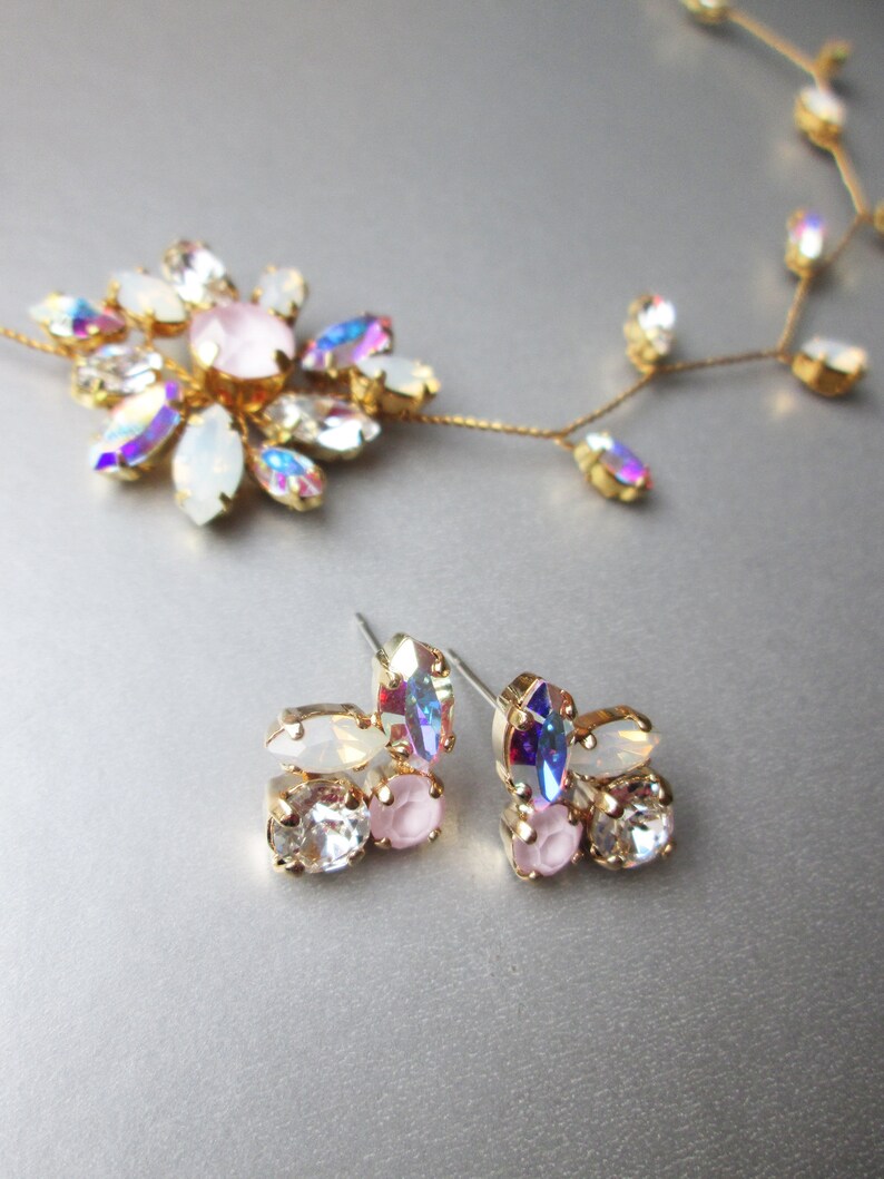 Iridescent Crystal Studs Dainty Crystal Studs Premium - Etsy