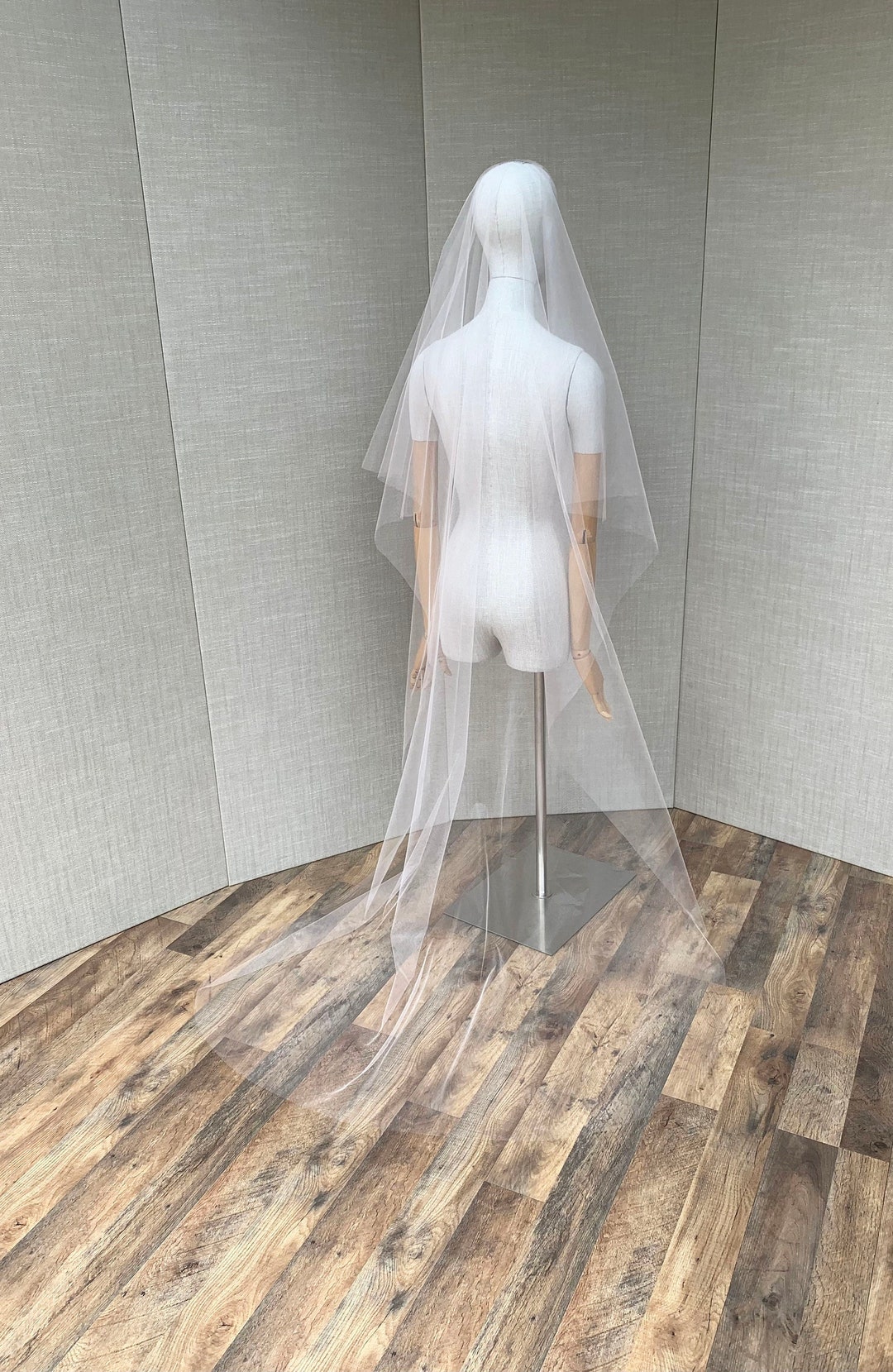 Long Veil, Barely There Cascading Sheer Drop Veil, Pink Veil, Long ...