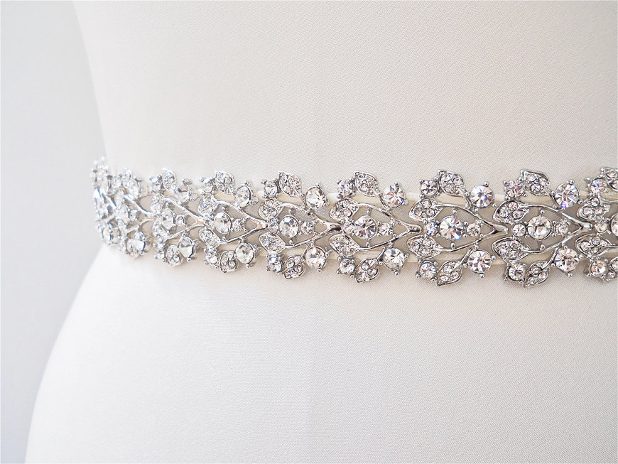 Bridal belt in gold or silver, Crystal bridal belt sash, Bridal waist ...