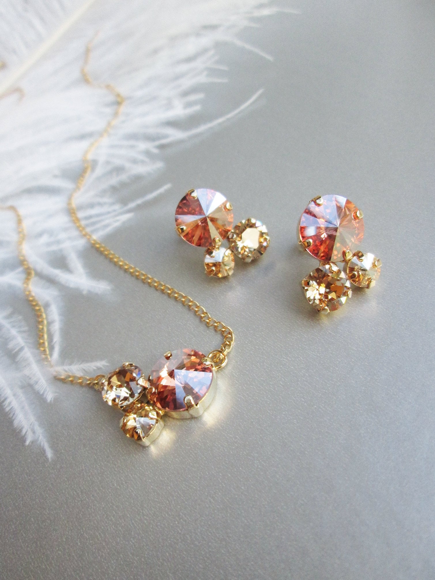 Cognac and Champagne jewelry set, Bridal wedding jewelry, Bridal party ...