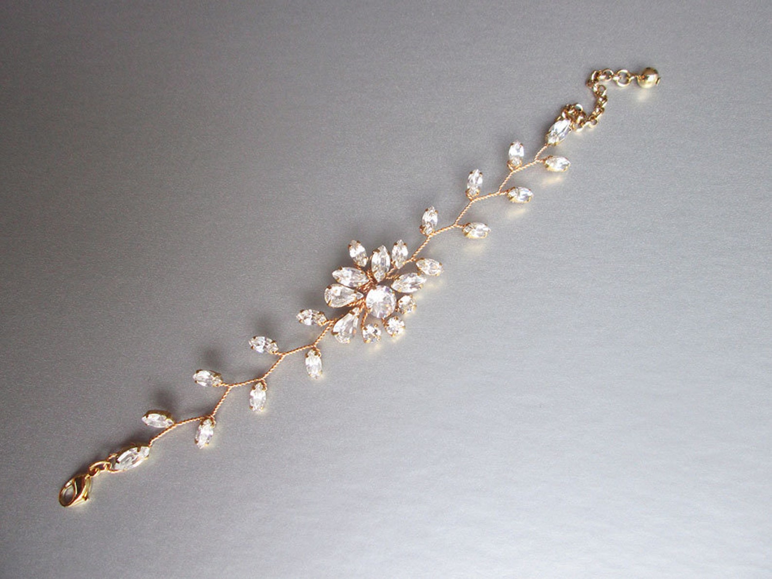 Crystal Bridal Bracelet, Delicate Crystal Bracelet, Wedding Rhinestone ...