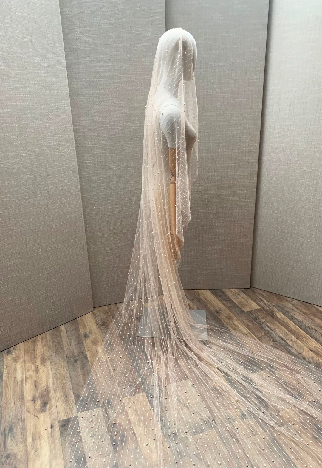 Blush Veil, Chapel Bridal Peach Nude Veil, Wedding Veil With Embroidery ...