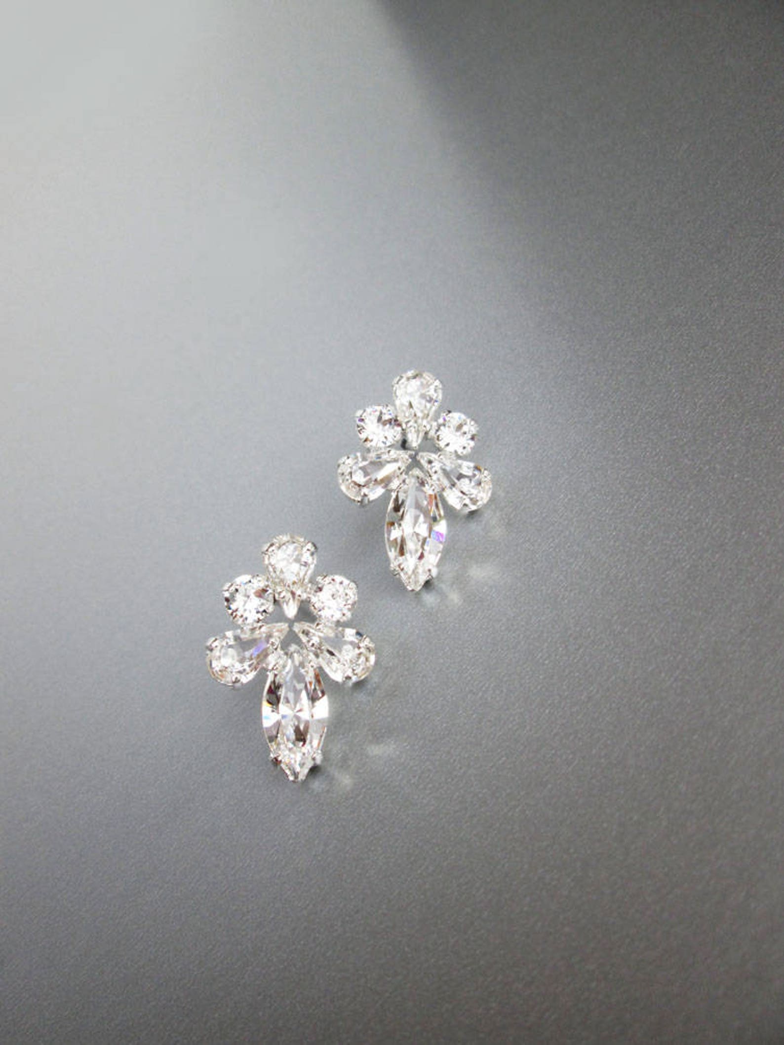 Crystal Bridal Stud Earrings: Rhinestone, Gold/silver/rose Gold Finish ...