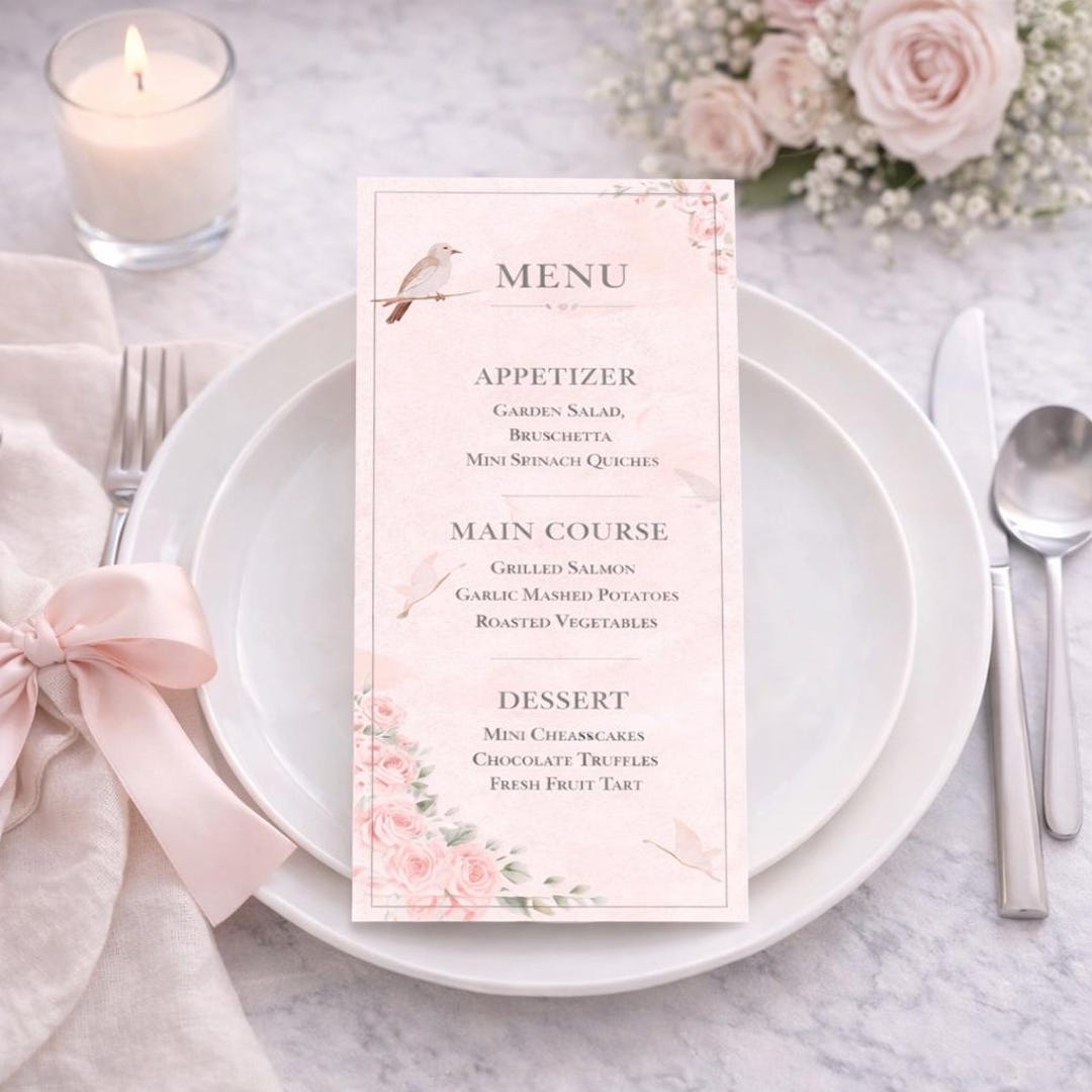 Pink Garden Princess Party Menu | Blush Floral Editable Menu | Birthday ...
