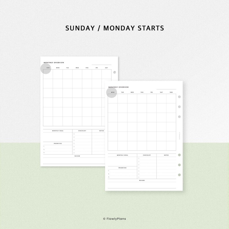 Monthly Overview Printable Planner | Half Letter Inserts | Undated ...