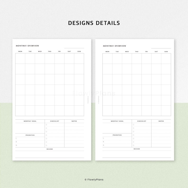 Monthly Overview Printable Planner | Half Letter Inserts | Undated ...