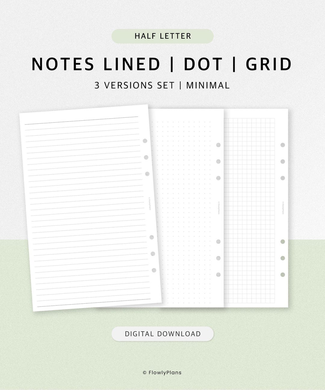 Lined Dot Grid Note Template Printable | Half Letter Inserts | Study ...