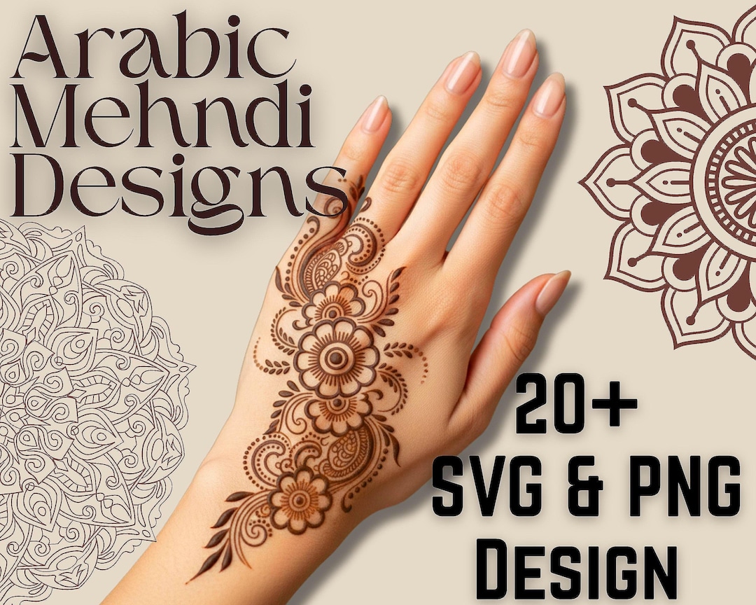 Floral Mehndi SVG Design | Arabic Henna Stencil Vector (digital ...