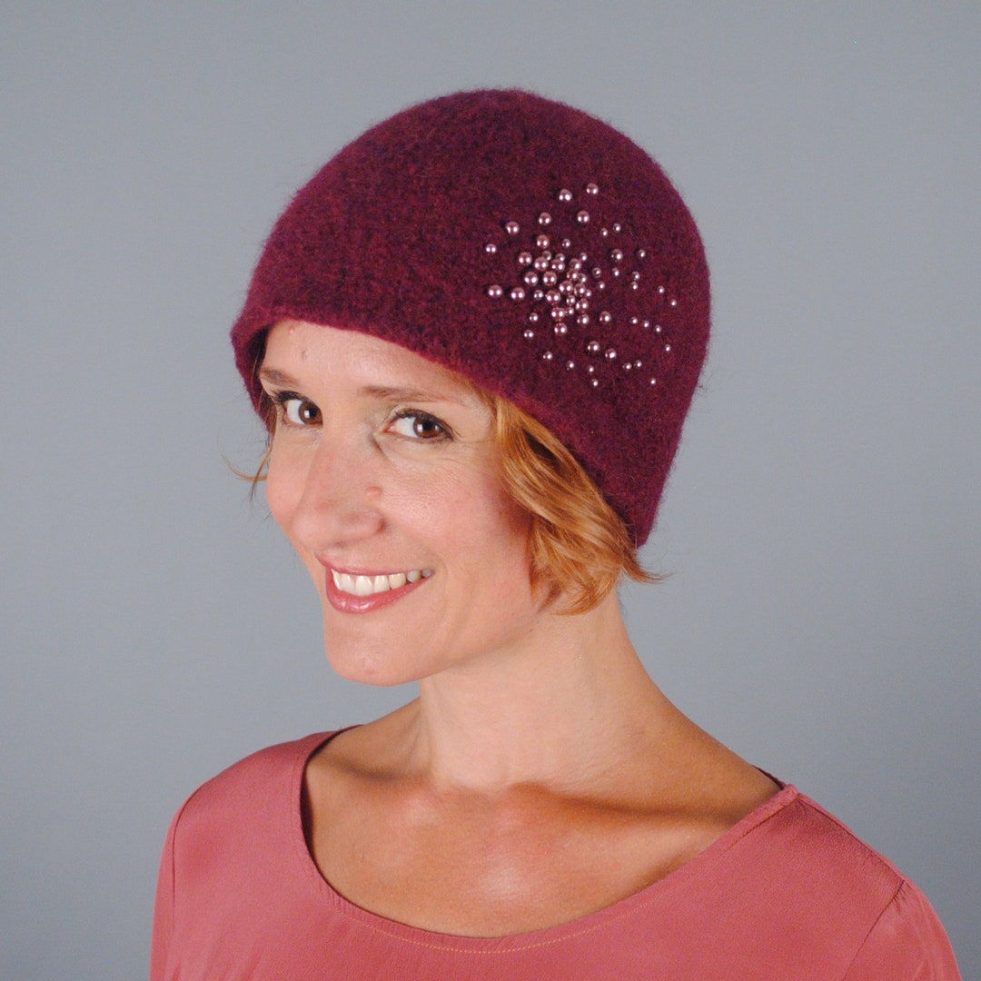 Wool Felt With Pearl Winter Hat // Merino Wool // Glass Pearls// 1920's ...