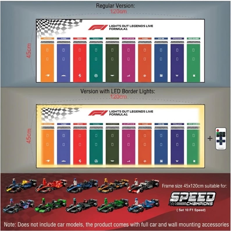 LEGO Formula 1 Speed Champions Display Frame - Collectible Cars - Ferrari, Redbull, Mclaren ...