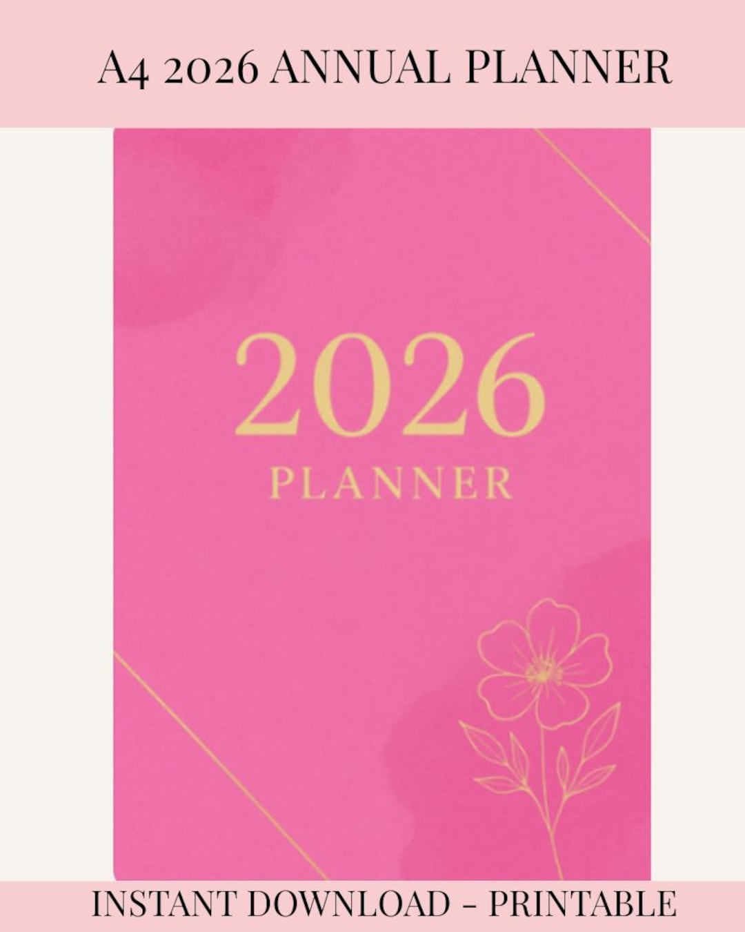 2026 Girly Pink Yearly Planner A4 | Printable Year Planner PDF ...