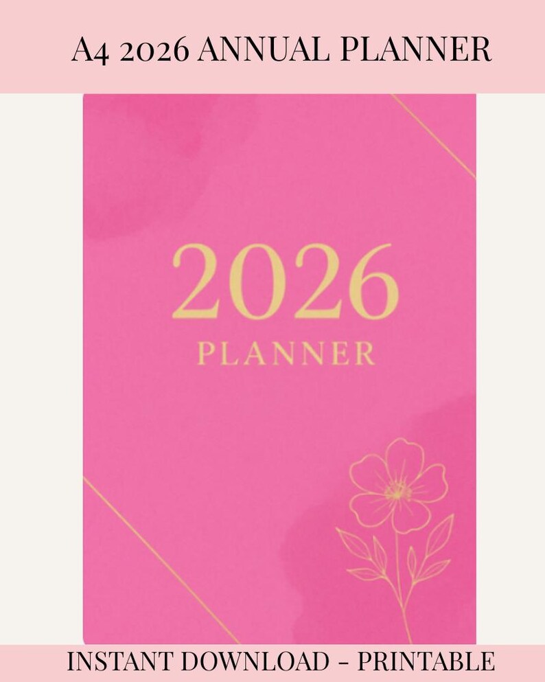 2026 Girly Pink Yearly Planner A4 | Printable Year Planner PDF ...
