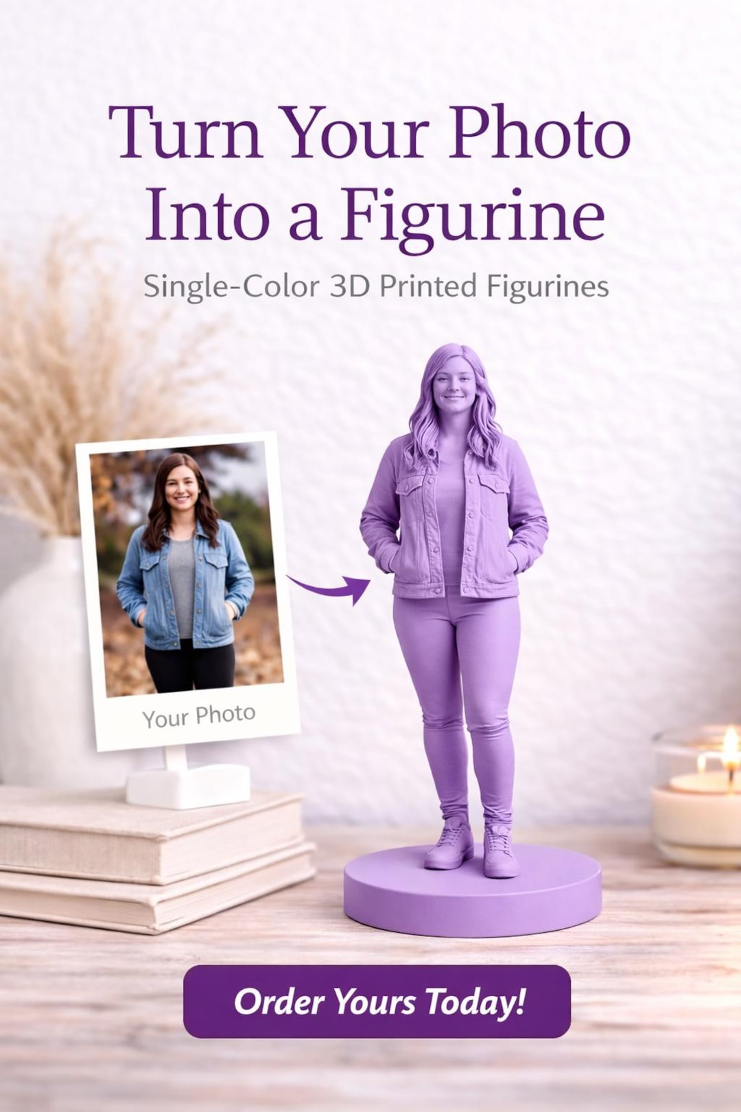 Custom Photo Figurine, Single Color 3D Printed Keepsake, Modern ...
