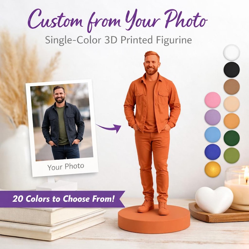 Custom Photo Figurine, Single Color 3D Printed Keepsake, Modern ...