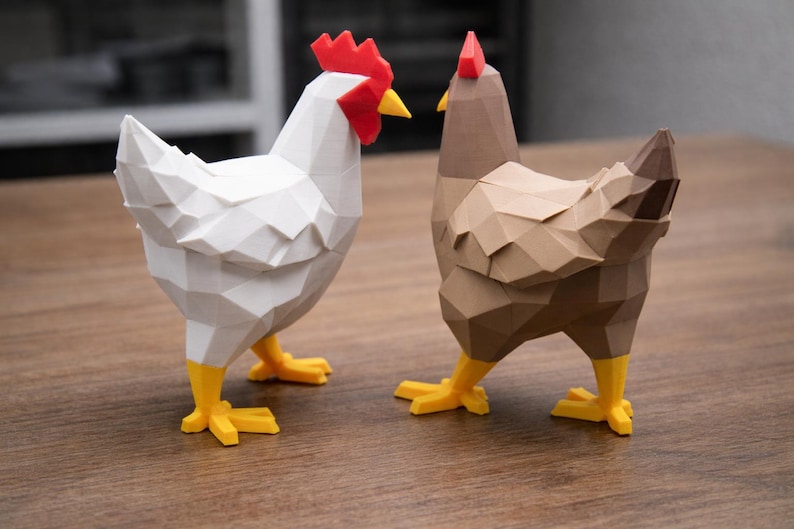 Low Poly Chicken Sculpture – 3D Printed Geometric Desk Decor – Modular ...