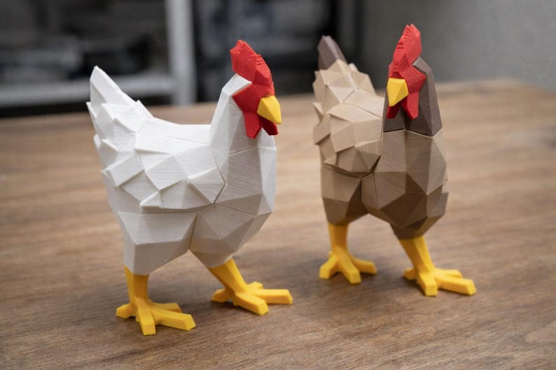 Low Poly Chicken Sculpture – 3D Printed Geometric Desk Decor – Modular ...