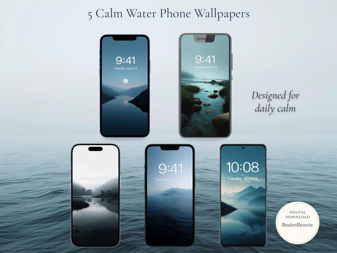 Calm Water Phone Wallpaper Set, Minimalist Landscape, Blue Ocean Lake ...