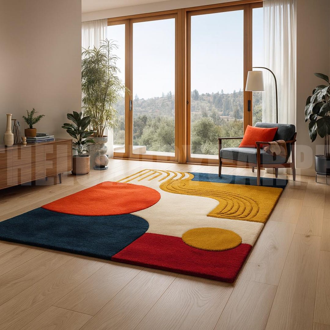 Hand Tufted Modern Abstract Rug Colorful Geometric Area Carpet Living ...