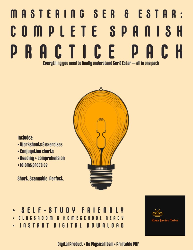 Ser Vs Estar Spanish Worksheets | Complete Grammar Practice Pack PDF - Etsy