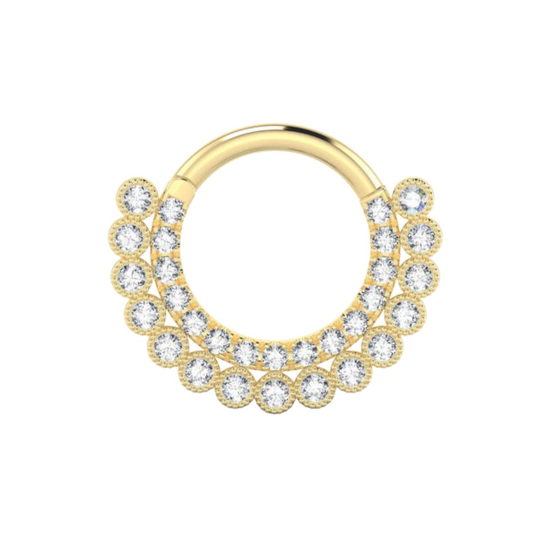 10K Solid Gold Lab Grown Diamond Septum Ring | Apsara Hoop Horizontal ...
