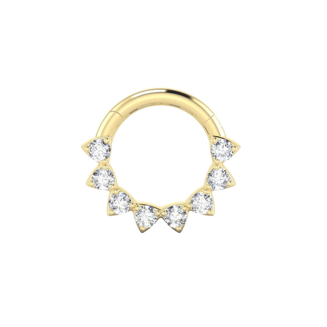 10K Solid Gold Crown Style Diamond Septum Ring | Lab Grown Sparkling ...