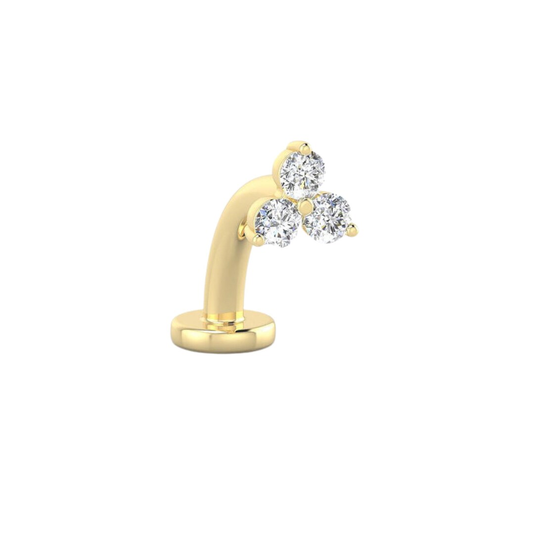 10K Solid Gold Diamond Trinity Labret Piercing | Round Cut Lab Grown ...