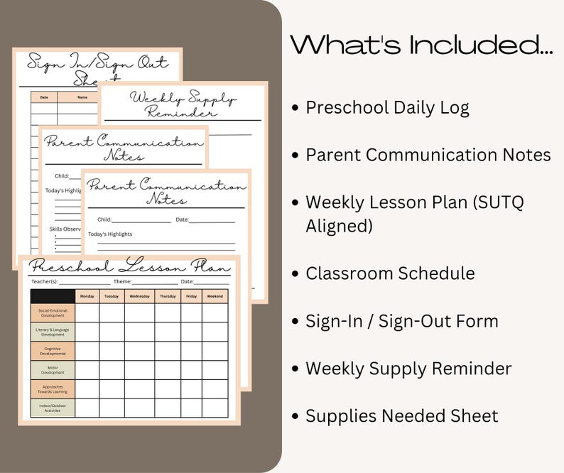 Preschool Classroom Bundle • Daily Log, Lesson Plan (printable PDF and ...