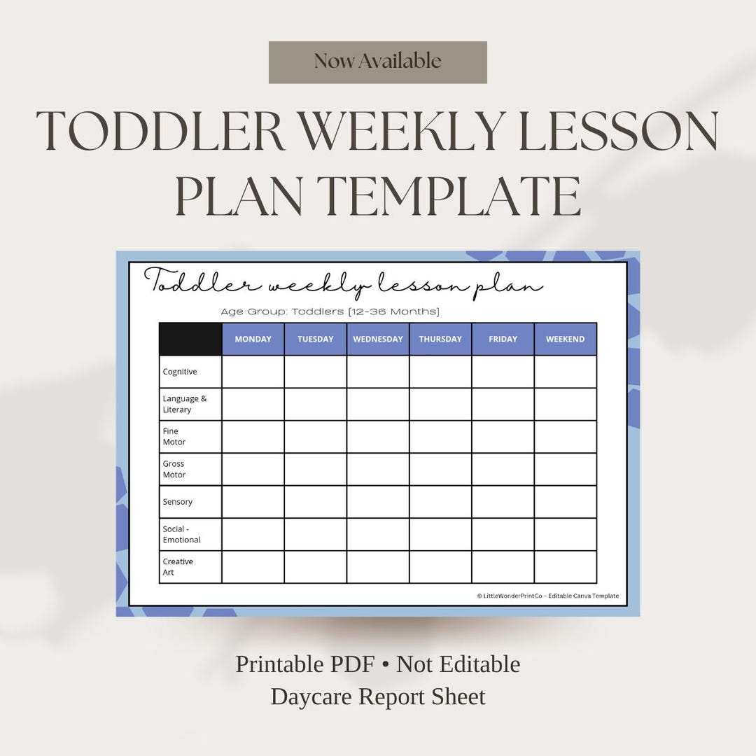 Toddler Weekly Lesson Plan Printable | Daycare Lesson Template ...